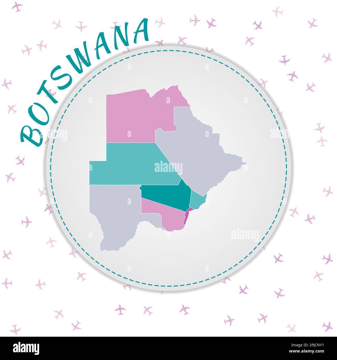 Botswana map design. Map of the country with regions in emerald-amethyst color palette Stock ...