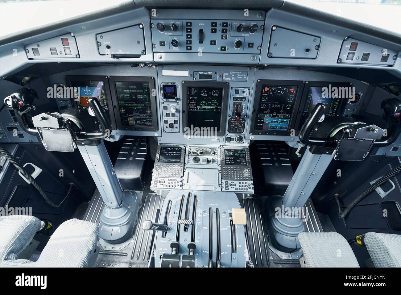 Different displays. Close up focused view of airplane cockpit Stock ...