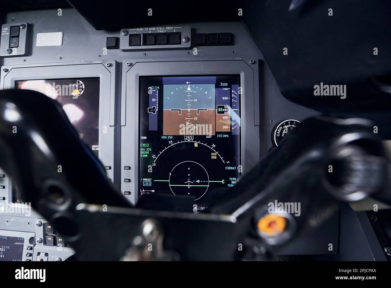 Close up focused view of airplane cockpit Stock Photo - Alamy