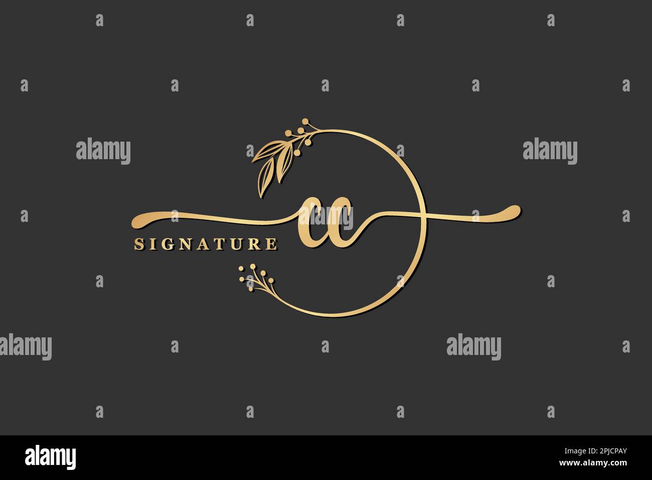 luxury signature initial cc logo design isolated leaf and flower Stock ...