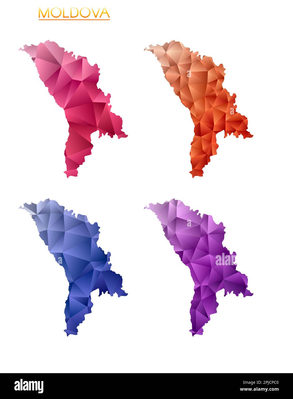 Set of vector polygonal maps of Moldova. Bright gradient map of country ...
