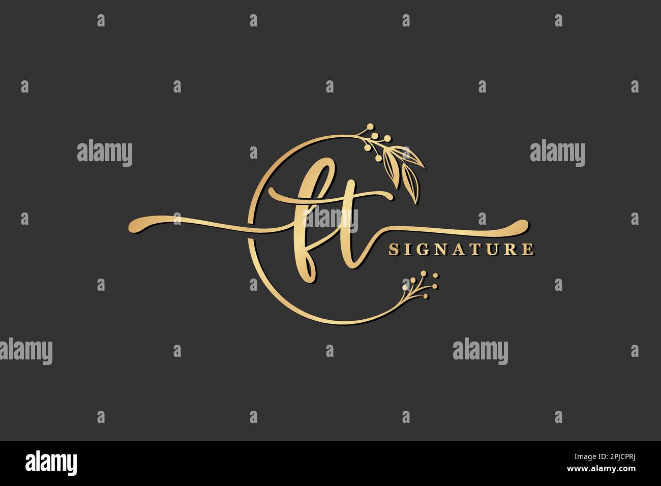 luxury signature initial ft logo design isolated leaf and flower Stock ...