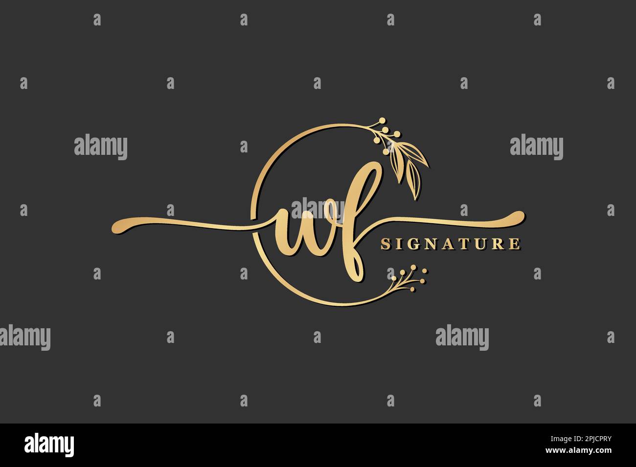 luxury signature initial wf logo design isolated leaf and flower Stock ...