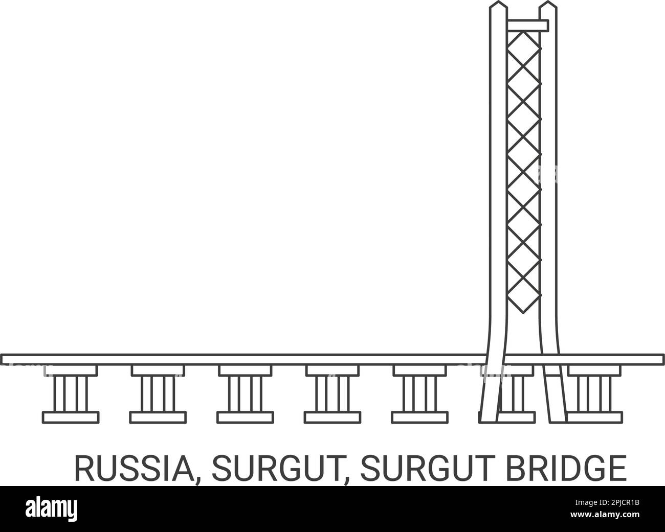 Russia, Surgut, Surgut Bridge, travel landmark vector illustration ...