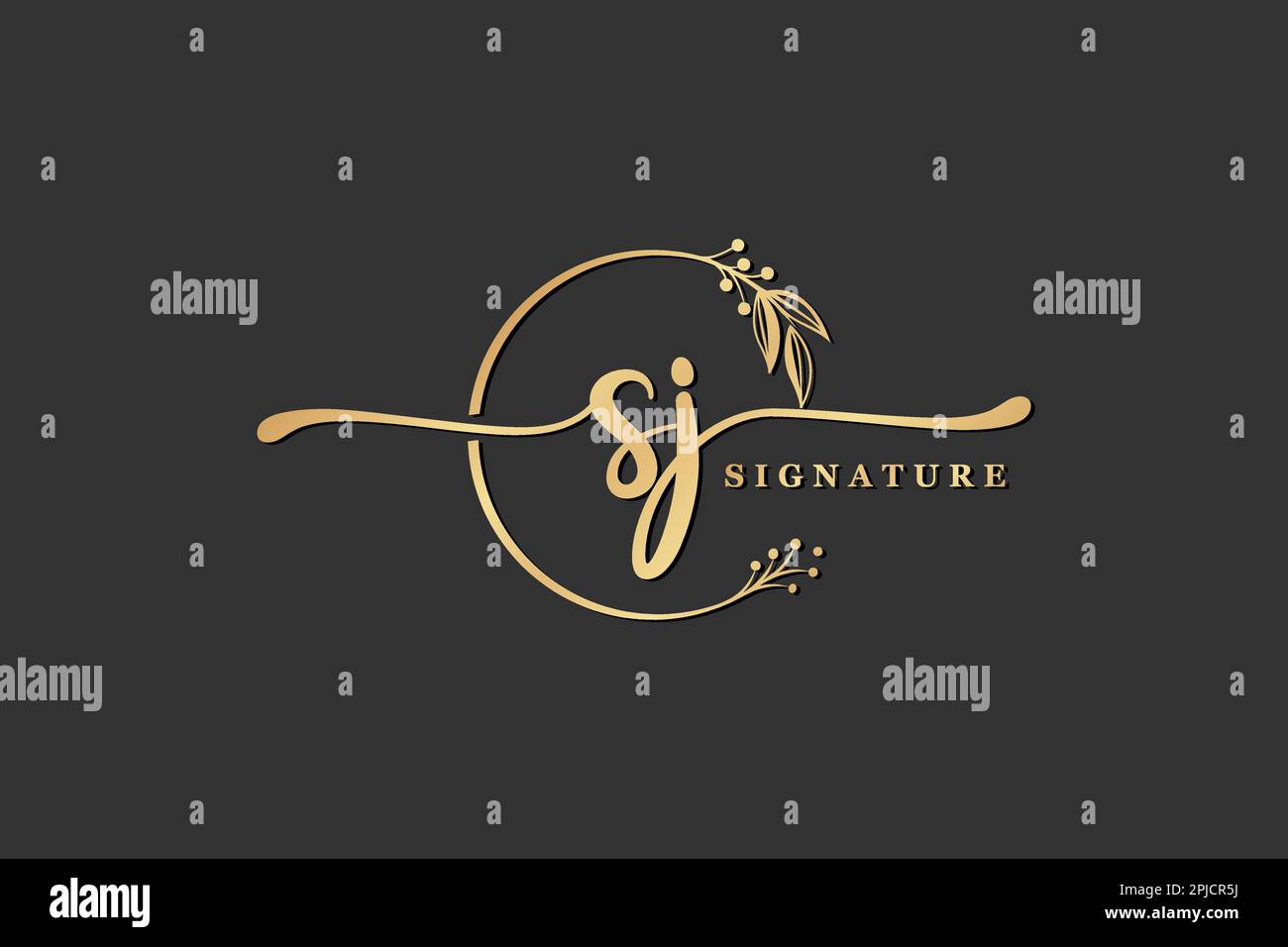 luxury signature initial sj logo design isolated leaf and flower Stock ...