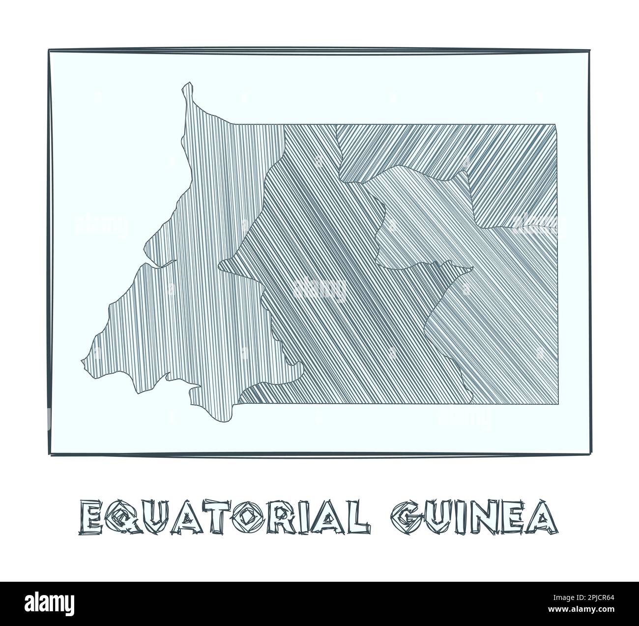 Sketch map of Equatorial Guinea. Grayscale hand-drawn map of the ...