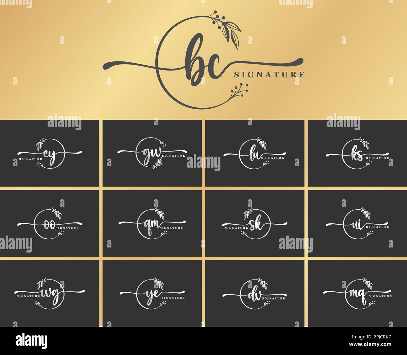 bundle set of luxury signature of two letters logo design isolated leaf ...