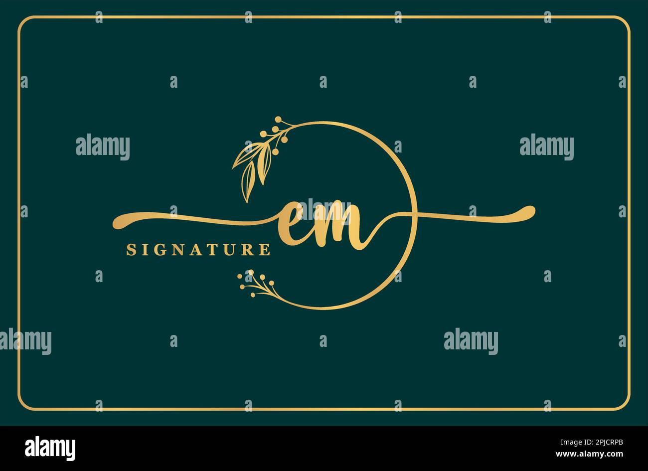 luxury gold signature initial Em logo design isolated leaf and flower ...