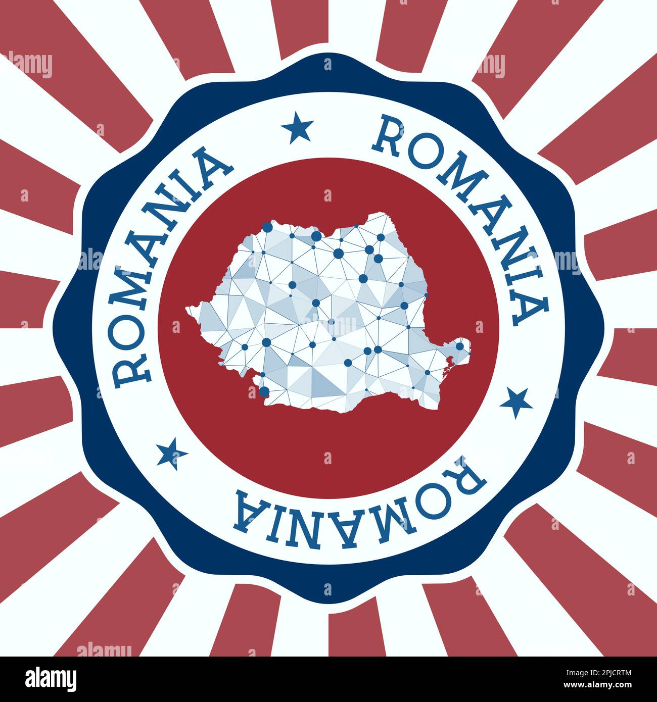 Romania Badge. Round logo of country with triangular mesh map and ...