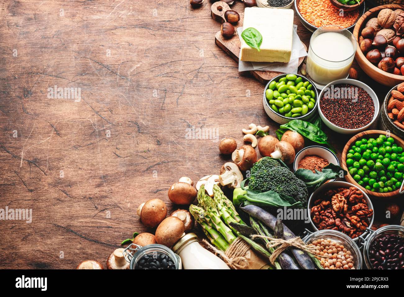 Vegan protein food background. Full set of plant based vegetarian food ...