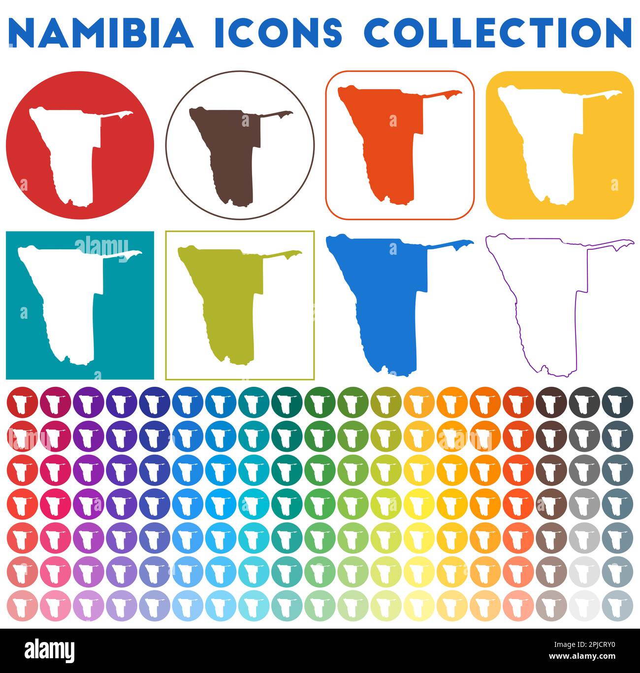 Namibia icons collection. Bright colorful trendy map icons. Modern Namibia badge with country ...