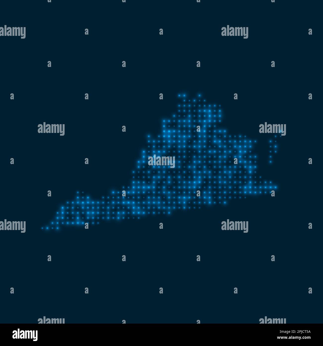 Virginia dotted glowing map. Shape of the US state with blue bright ...