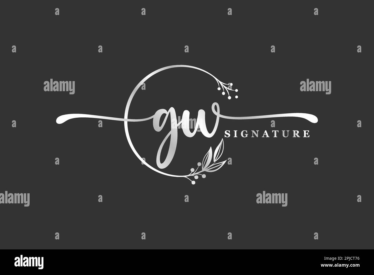 luxury signature initial gw logo design isolated leaf and flower Stock ...