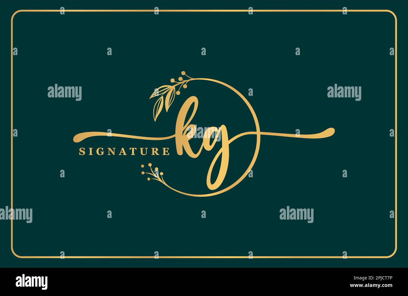luxury gold signature initial Kg logo design isolated leaf and flower ...