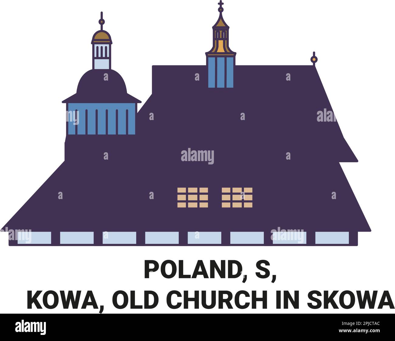 Poland, Sekowa, Old Church travel landmark vector illustration Stock ...