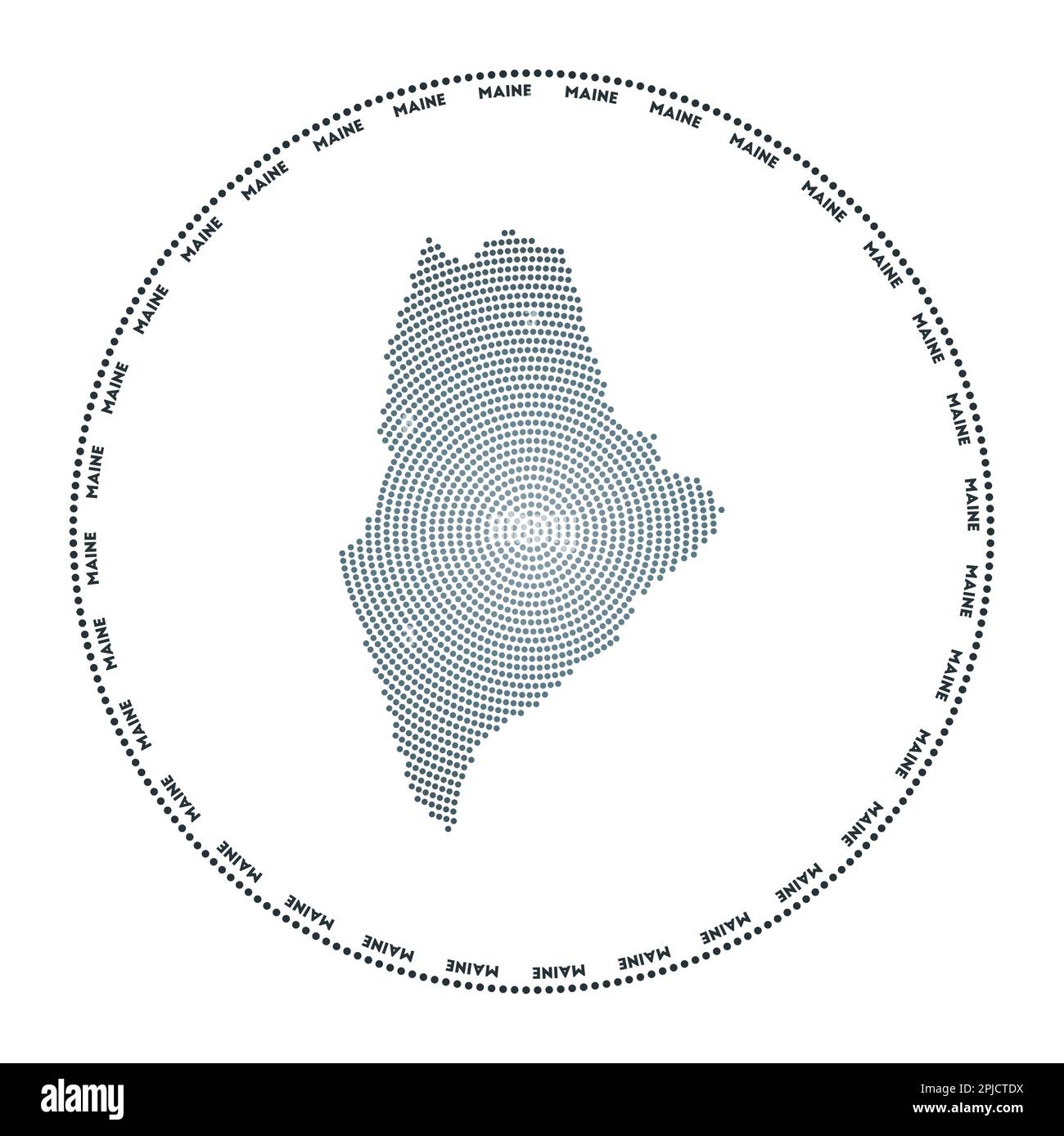 Maine round logo. Digital style shape of Maine in dotted circle with US ...