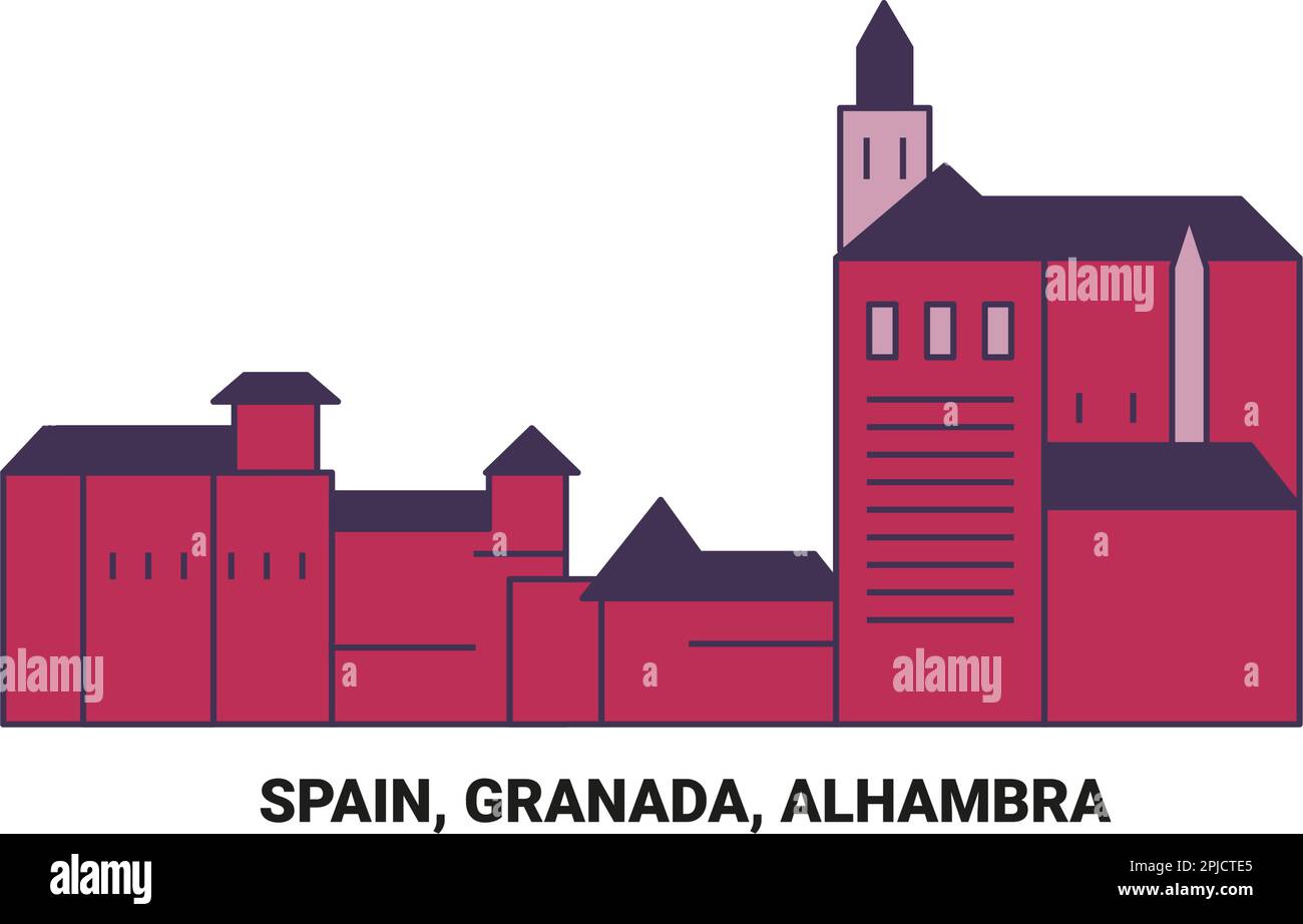 Spain, Granada, Alhambra, travel landmark vector illustration Stock ...