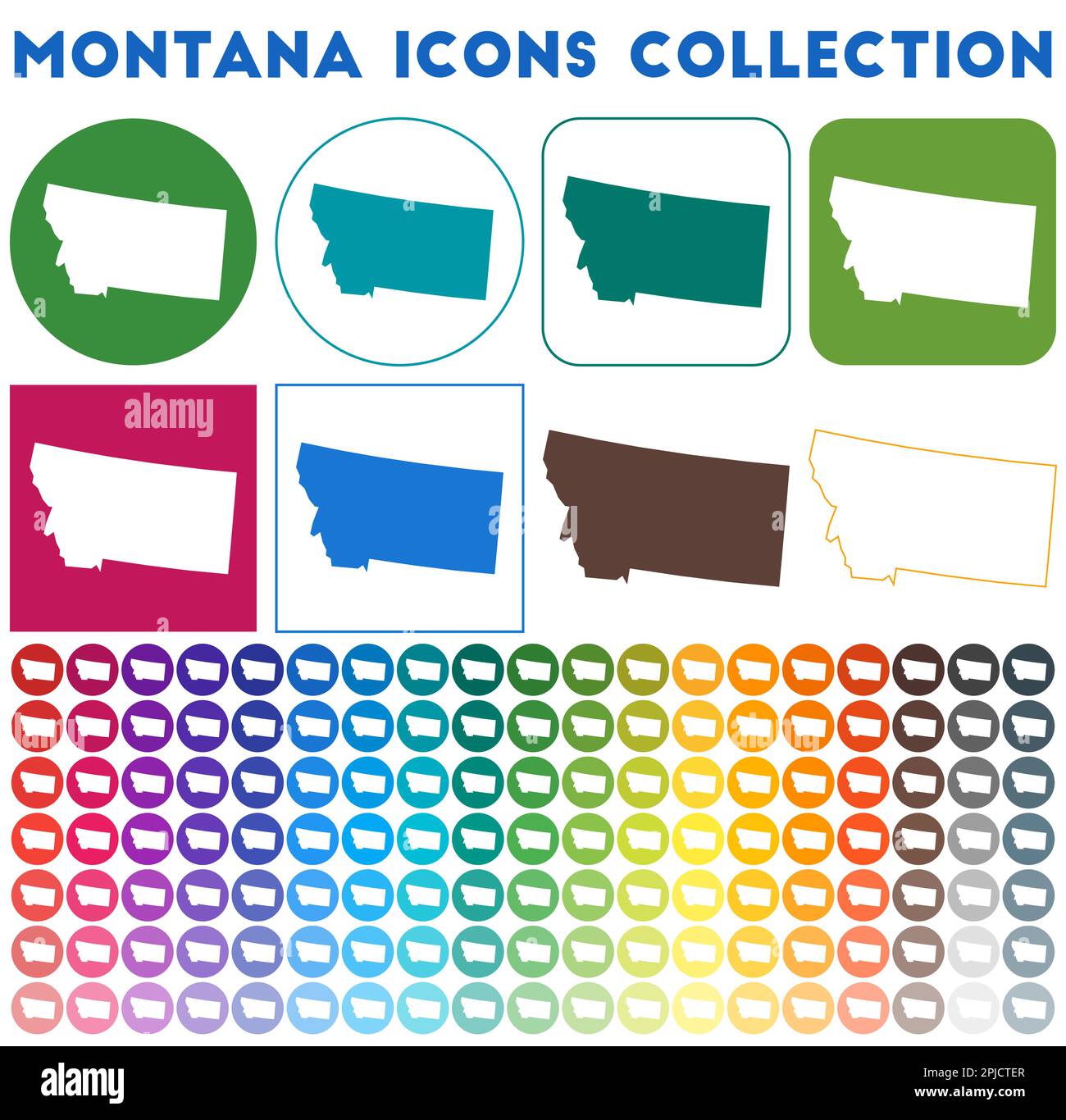 Montana icons collection. Bright colorful trendy map icons. Modern ...