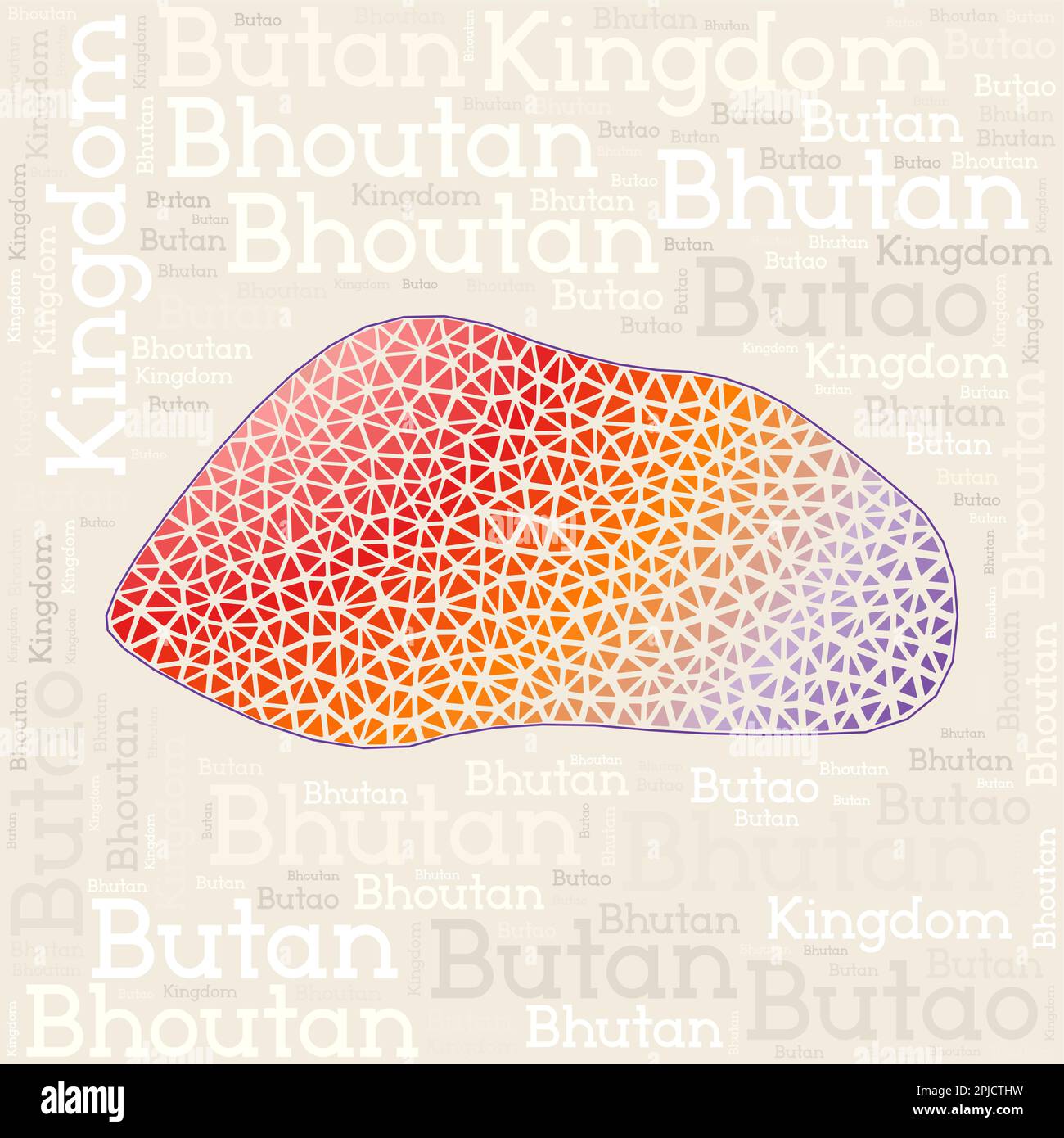Bhutan map design. Country names in different languages and map shape ...