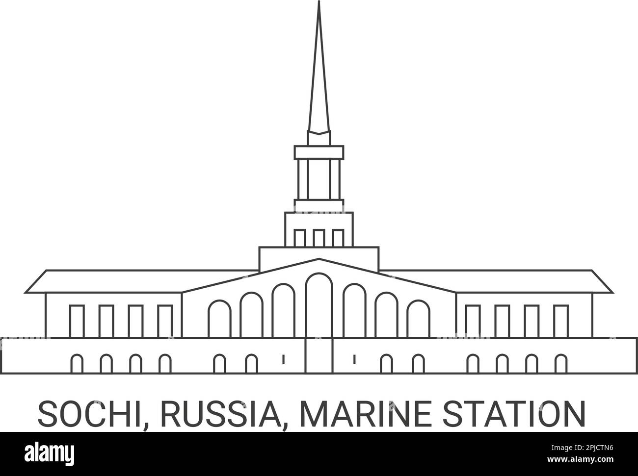 Russia, Sochi, Marine Station, travel landmark vector illustration ...
