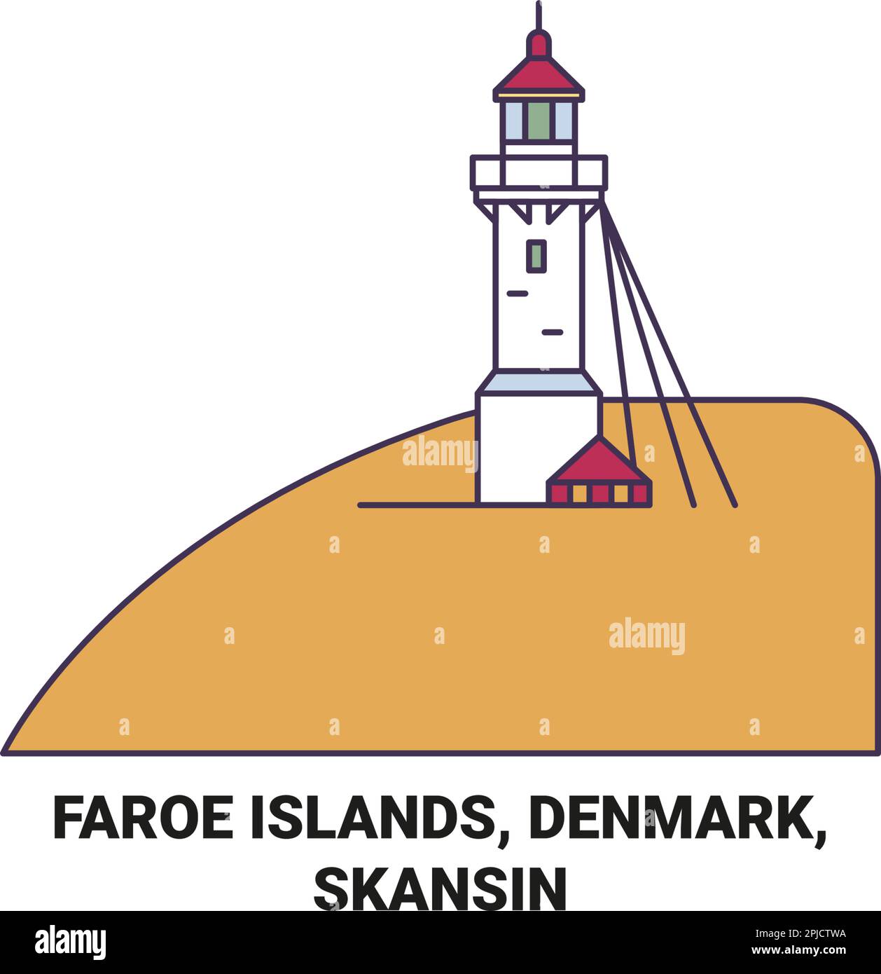 Denmark, Faroe Islands, Skansin travel landmark vector illustration ...