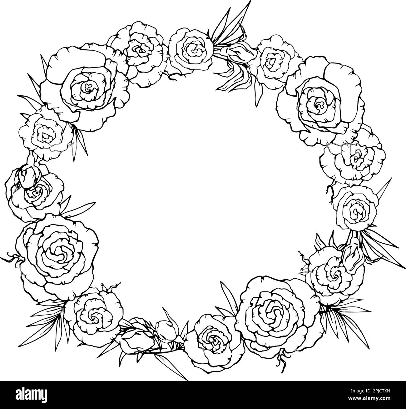 Vector graphics. Linear freehand drawing of a wreath of roses. From the ...