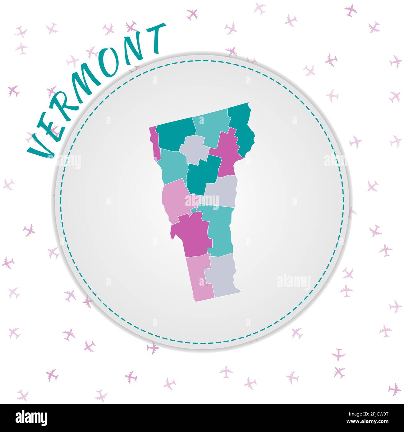 Vermont map design. Map of the US state with regions in emerald ...