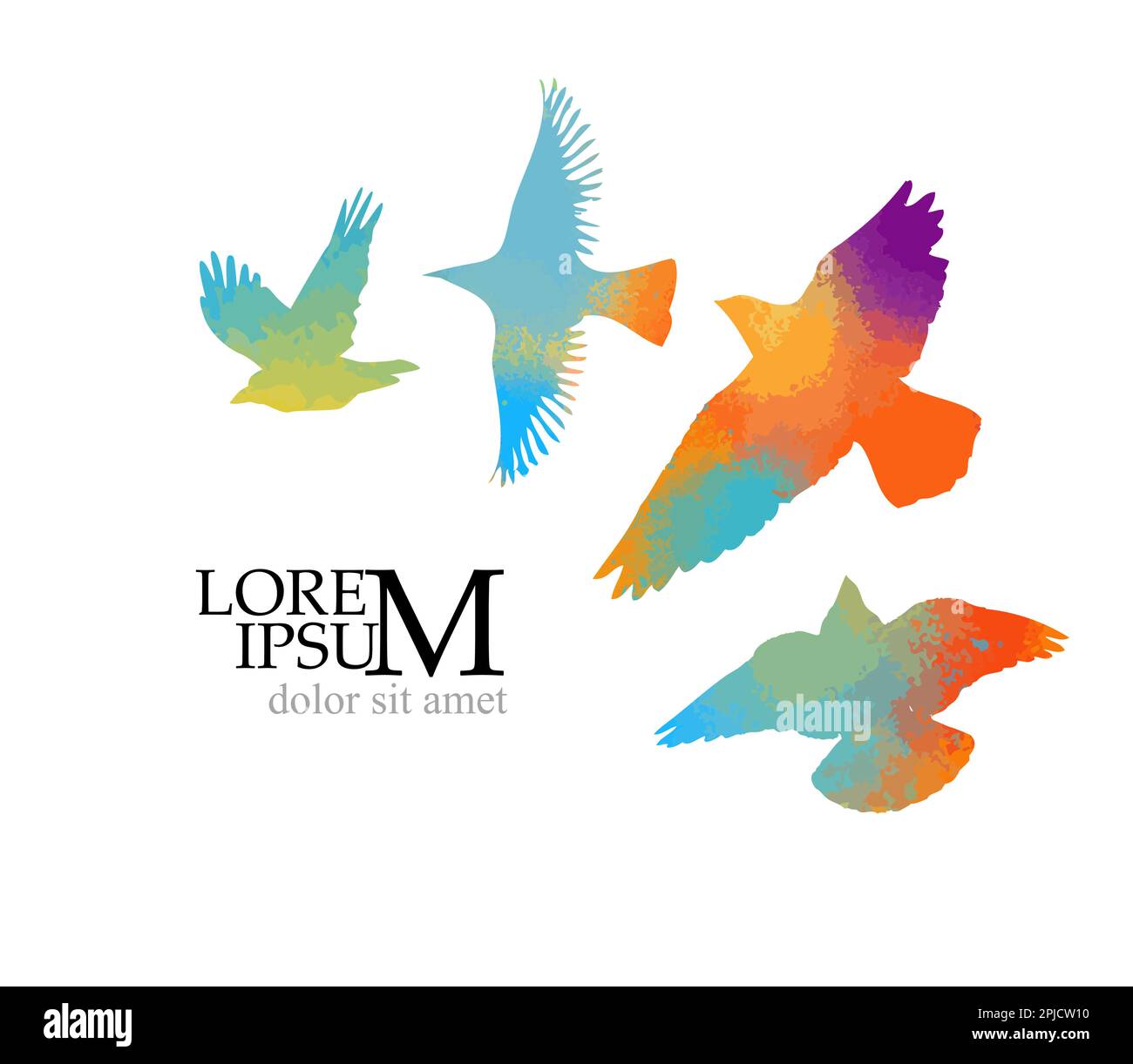 Abstract colored flying birds. Mixed media. Vector illustration Stock ...