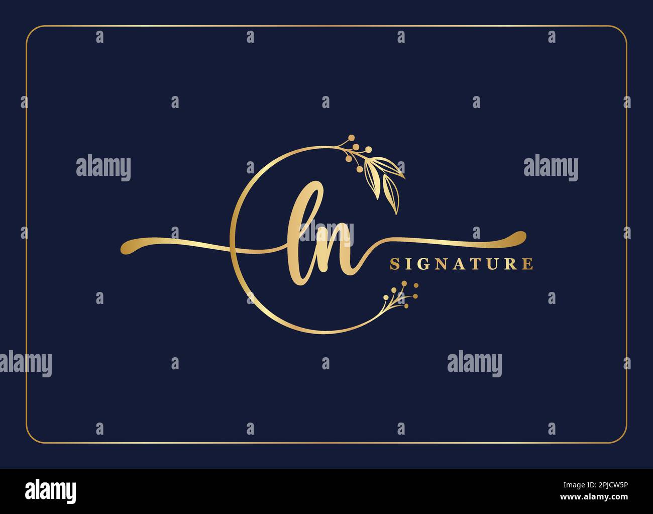 luxury gold signature initial LN logo design isolated leaf and flower ...