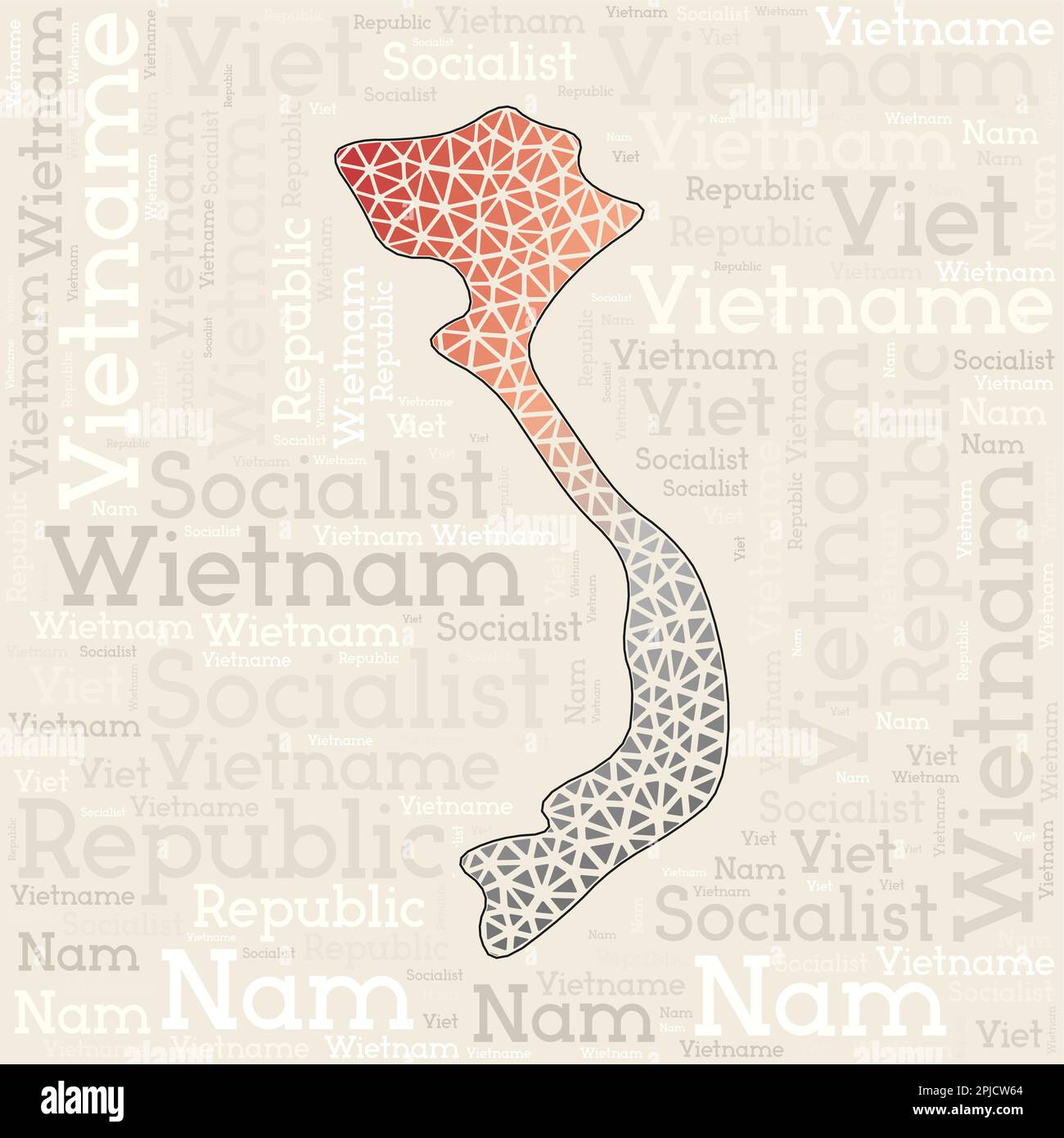 Vietnam map design. Country names in different languages and map shape ...