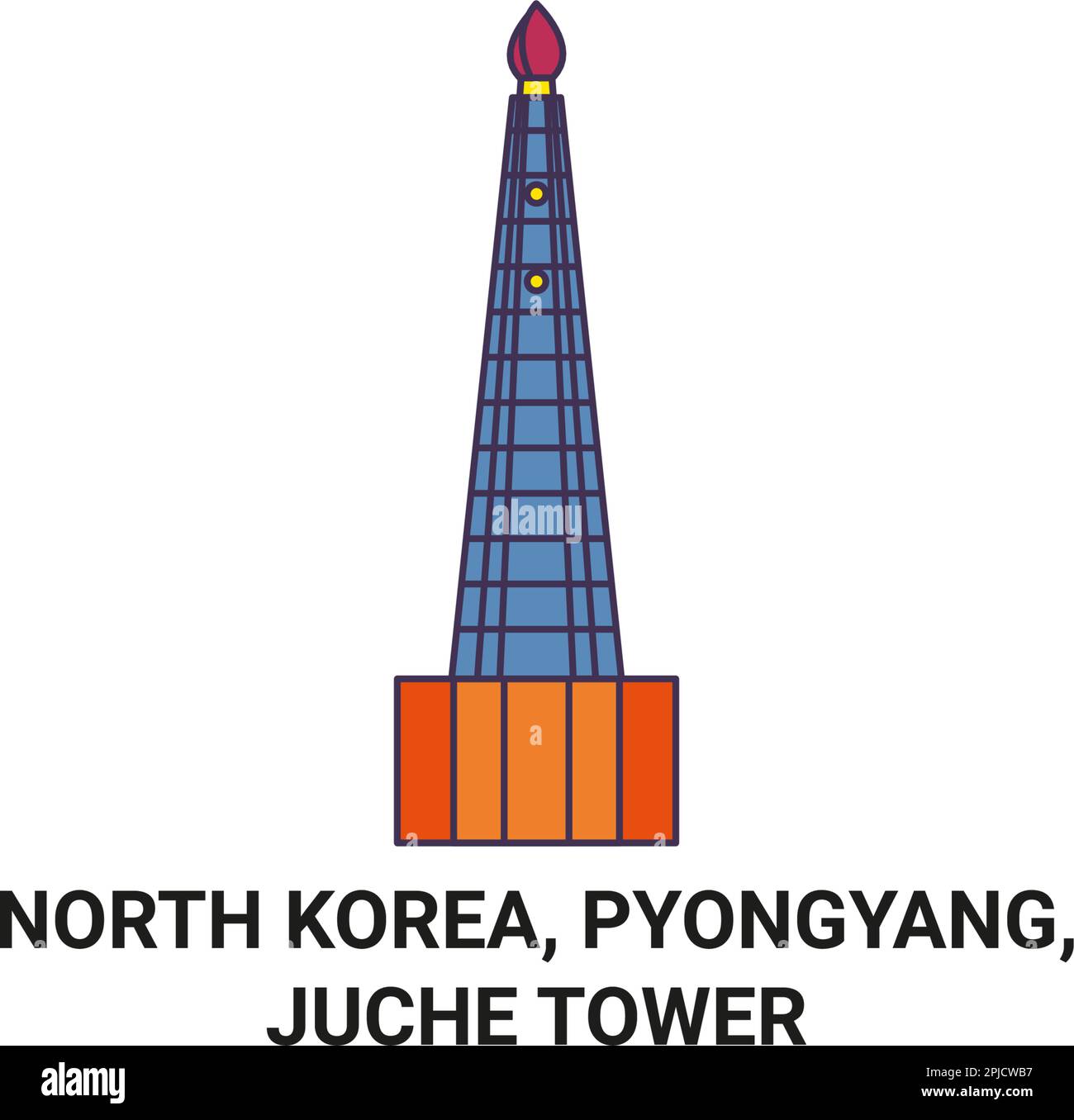 North Korea, Pyongyang, Juche Tower travel landmark vector illustration ...