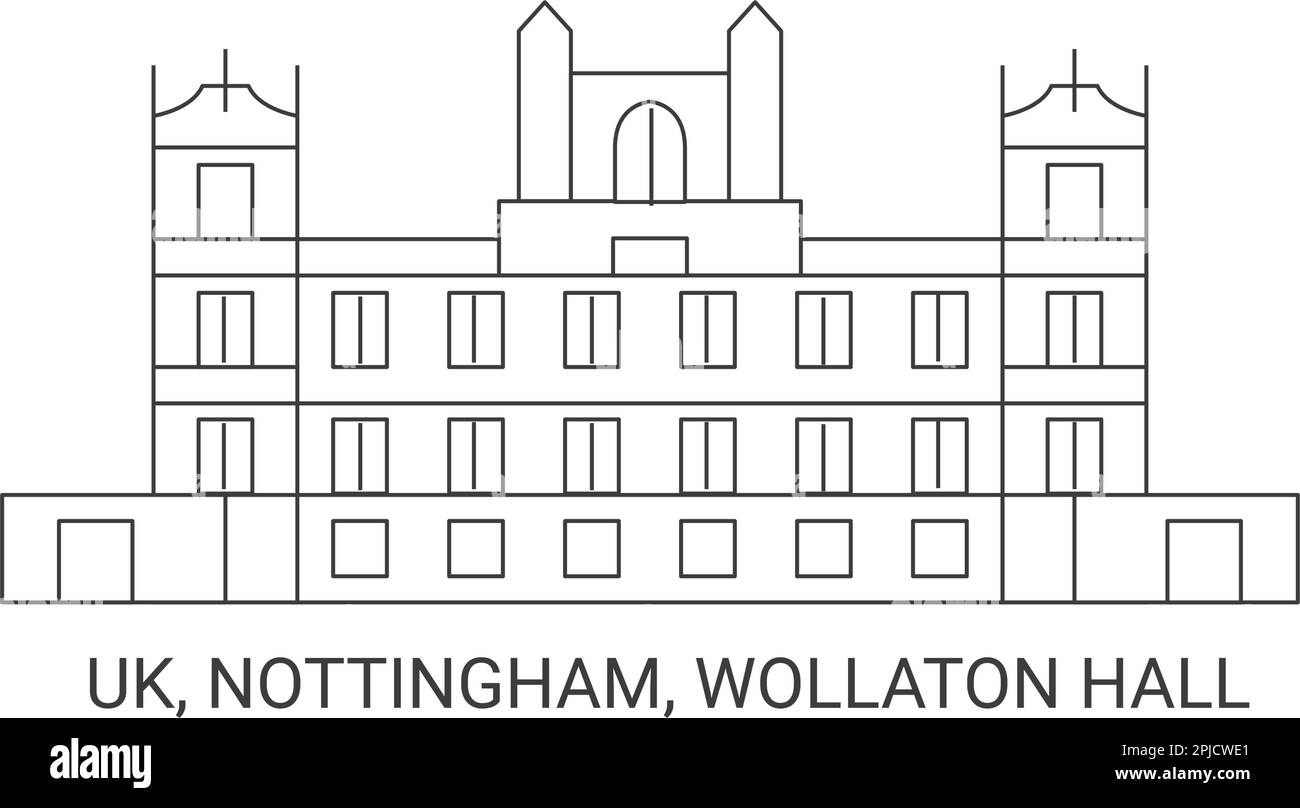 England, Nottingham, Wollaton Hall, travel landmark vector illustration ...