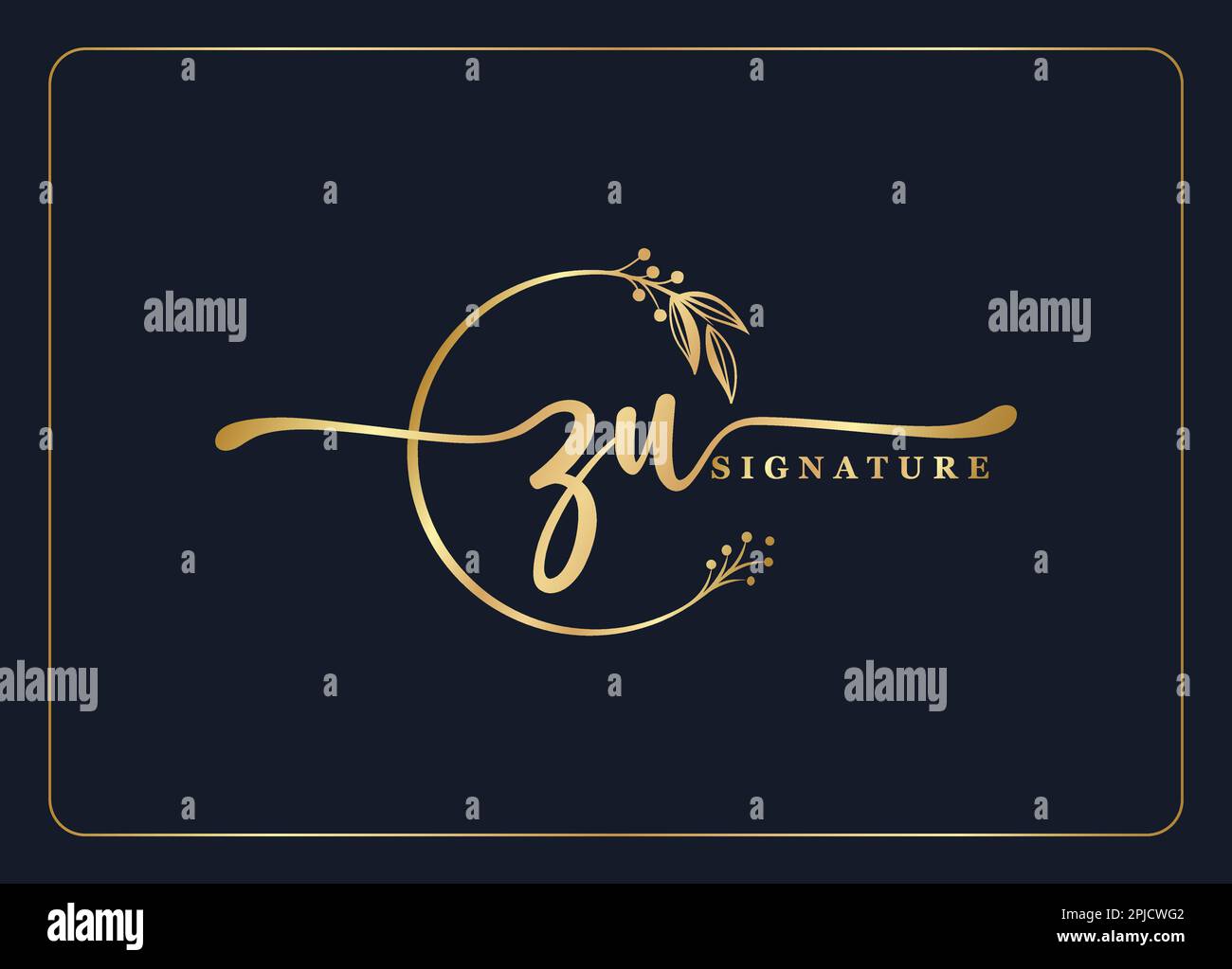 luxury signature initial Zu logo design isolated leaf and flower Stock ...