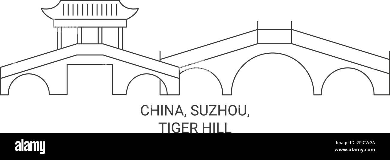 China, Suzhou, Tiger Hill travel landmark vector illustration Stock ...