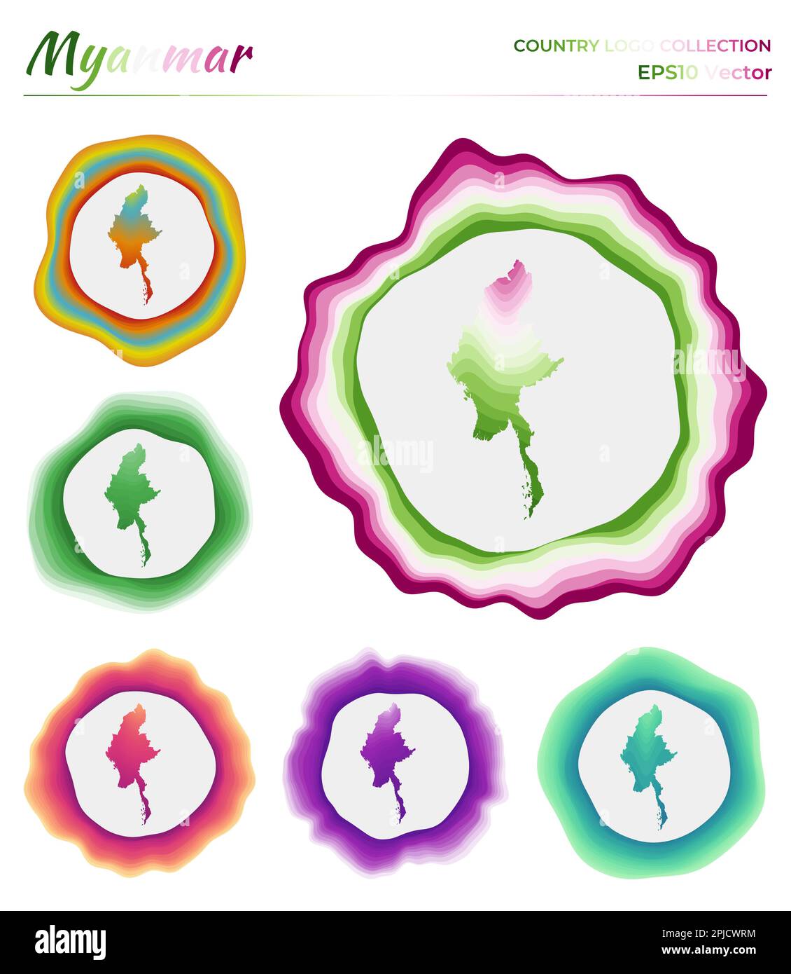 Myanmar logo collection. Colorful badge of the country. Layers around ...