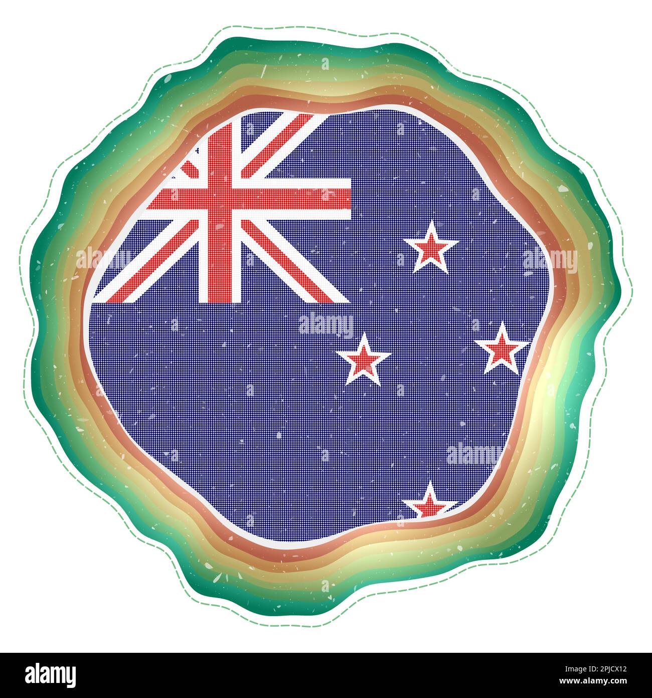 New Zealand flag in frame. Badge of the country. Layered circular sign ...