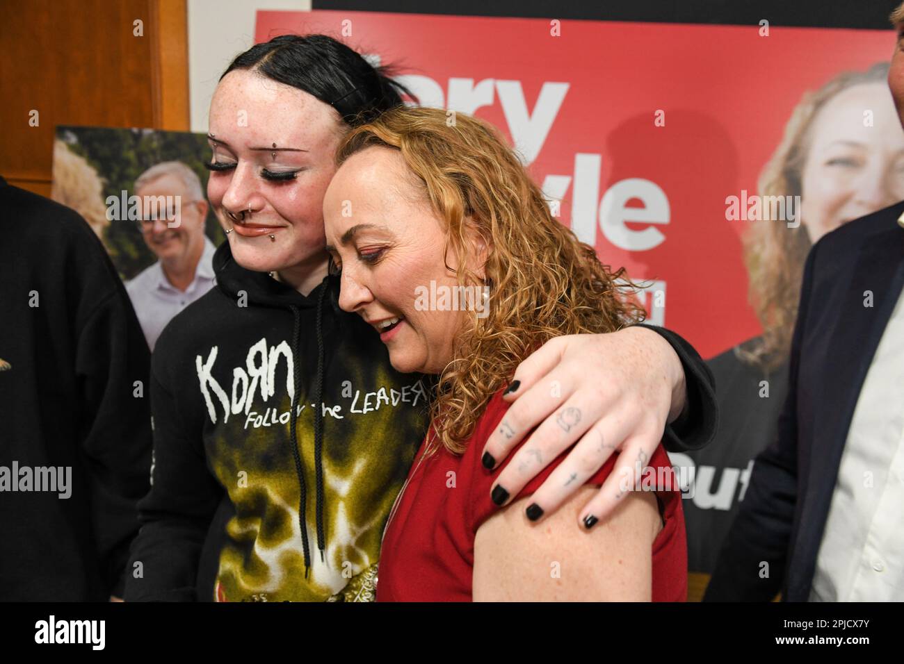 Mary Doyle hugs her niece Jamilah after winning the seat of Aston for ...