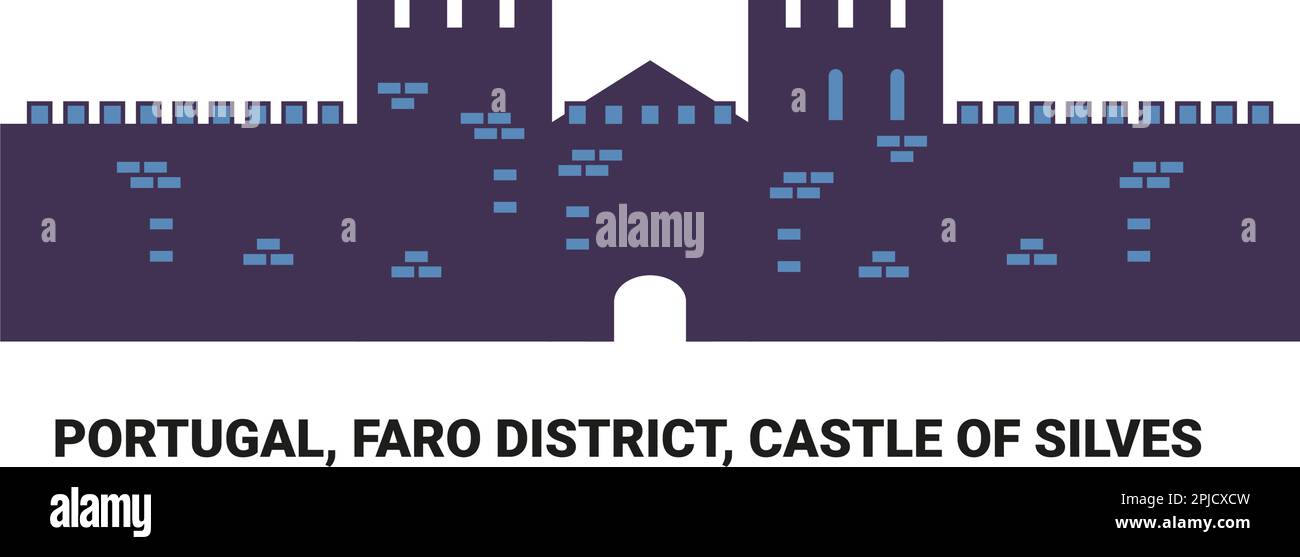 Portugal, Faro District, Castle Of Silves, travel landmark vector ...