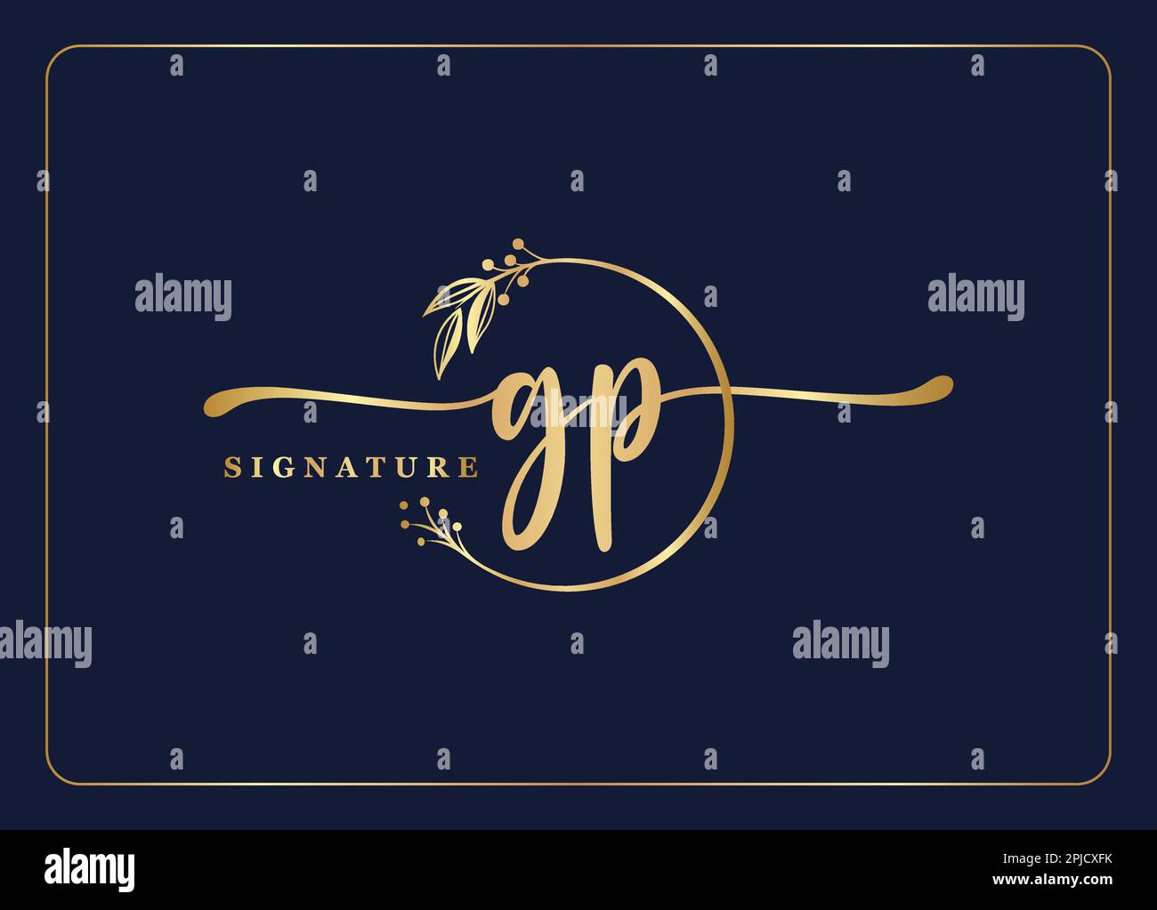 luxury gold signature initial GP logo design isolated leaf and flower ...