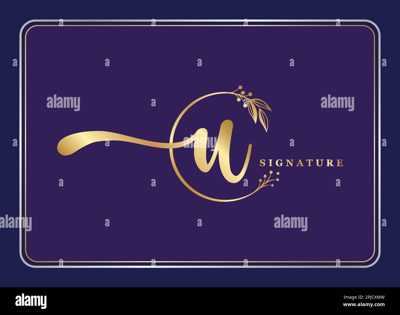 luxury signature initial U logo design isolated leaf and flower Stock ...