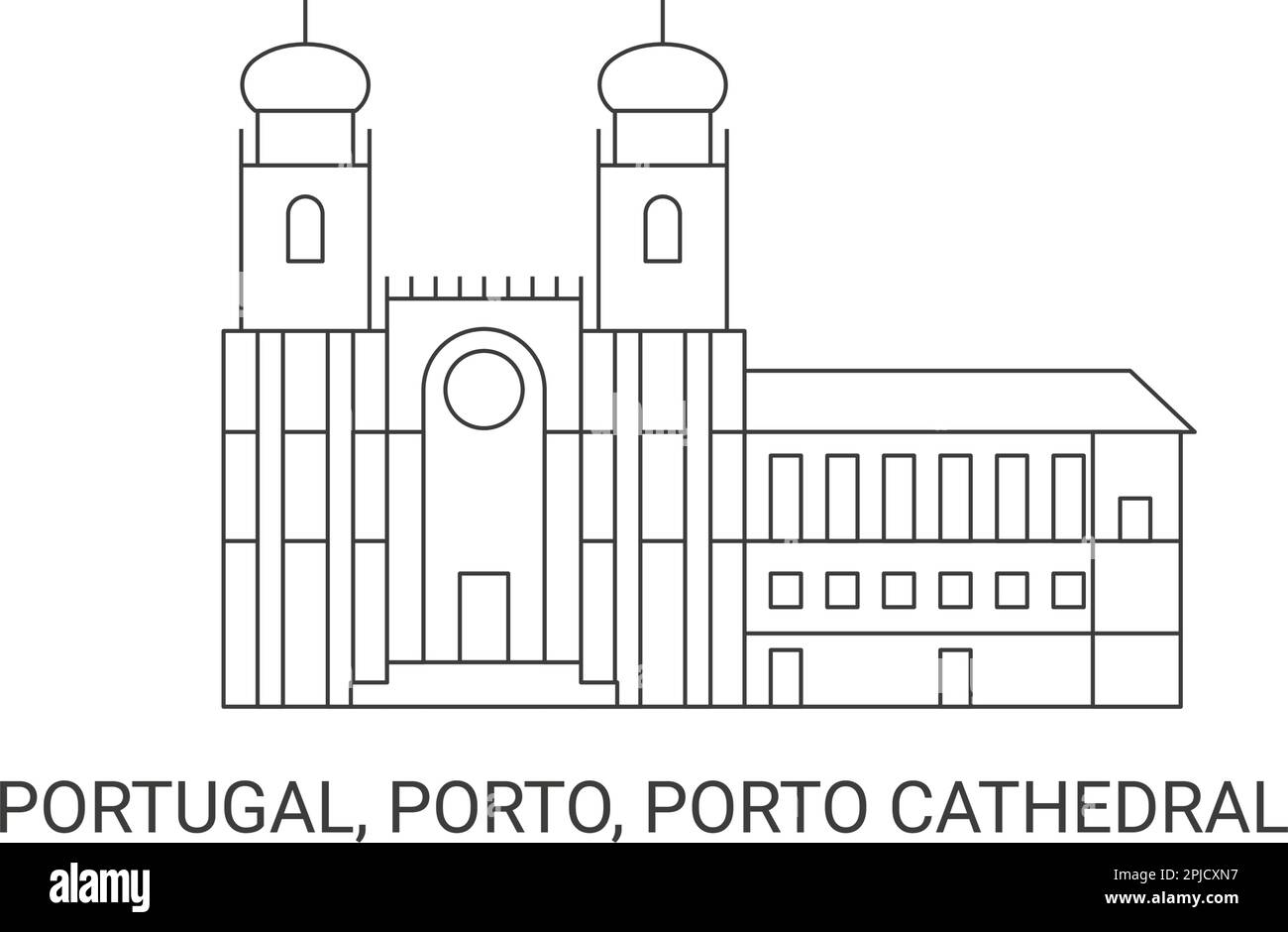 Portugal, Porto, Porto Cathedral, travel landmark vector illustration ...