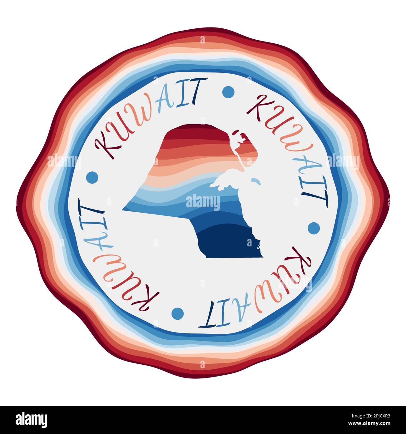 Kuwait badge. Map of the country with beautiful geometric waves and ...