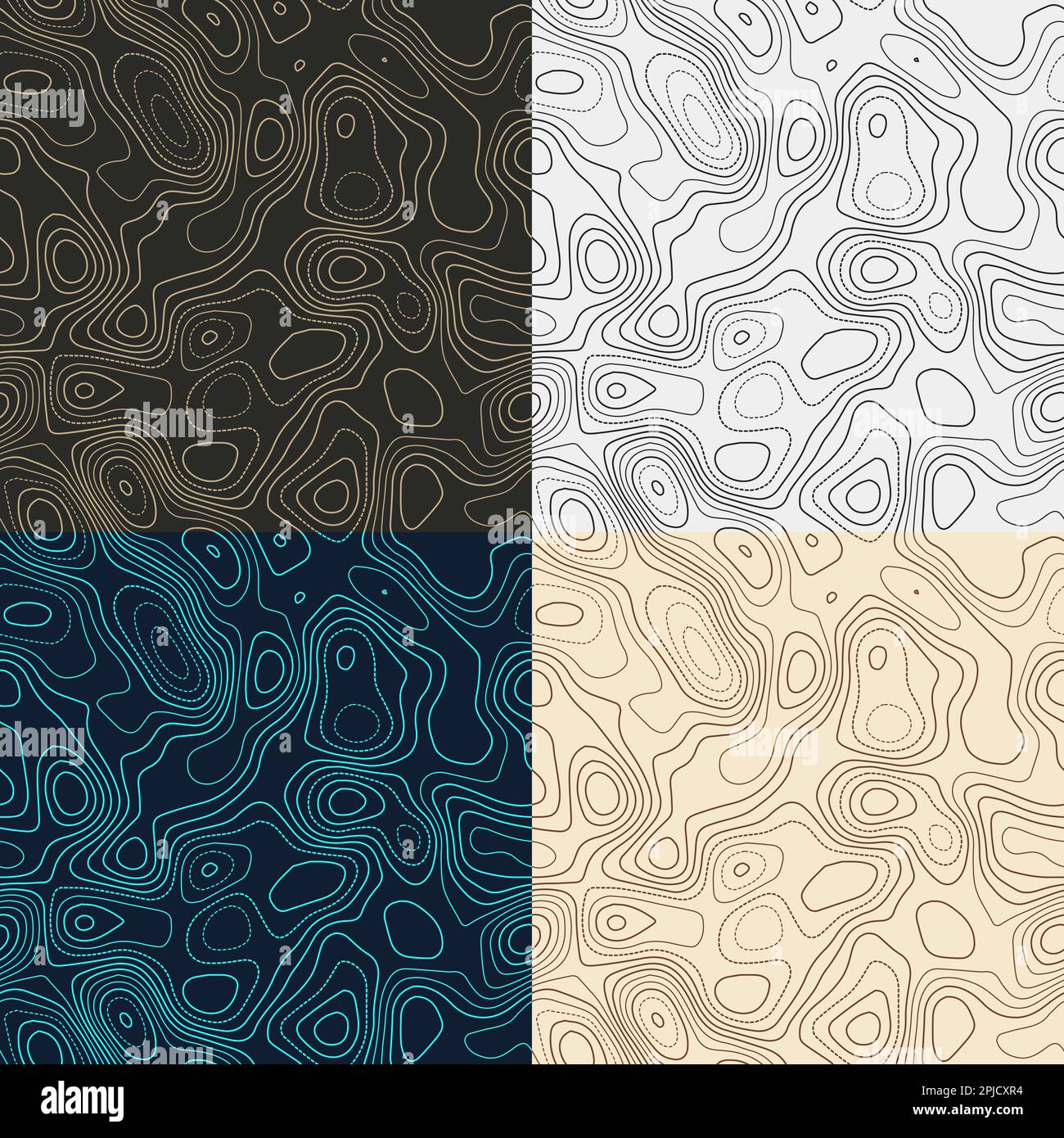 Topography patterns. Seamless elevation map tiles. Appealing isoline ...