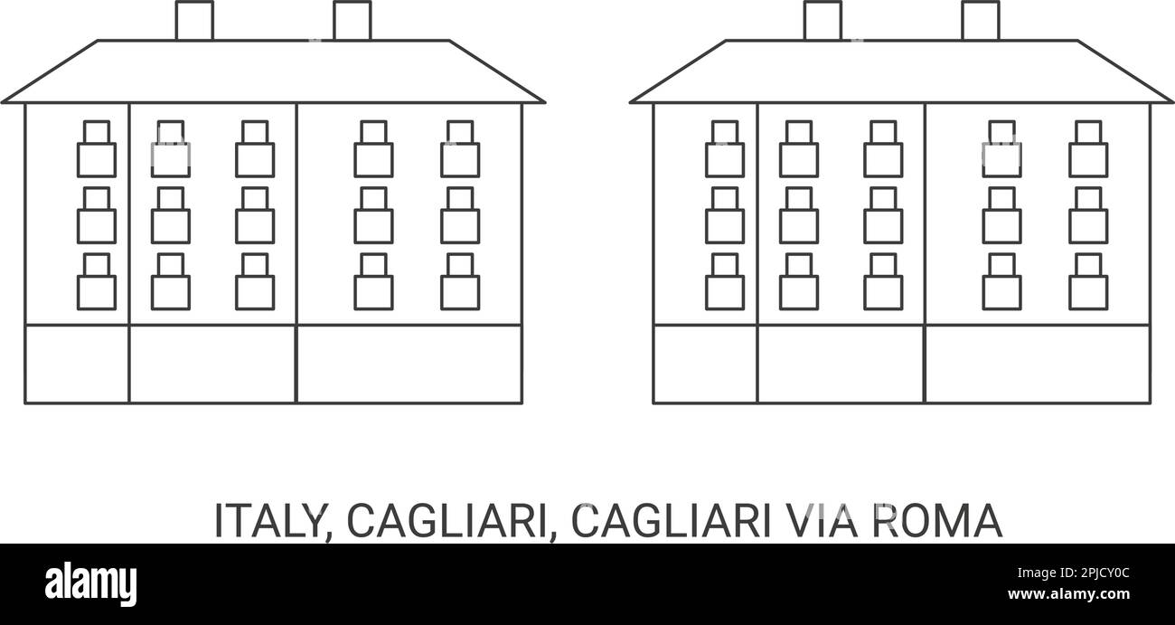 Italy, Cagliari, Cagliari Via Roma, travel landmark vector illustration ...