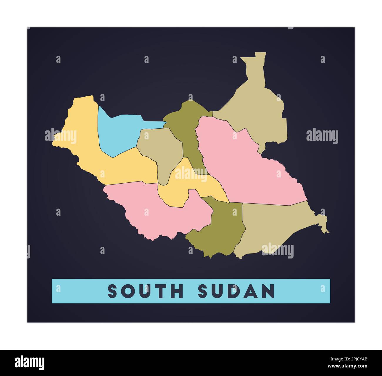 South Sudan map. Country poster with regions. Shape of South Sudan with ...