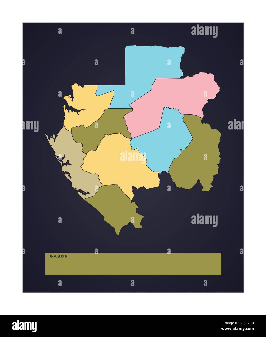 Gabon map. Country poster with regions. Shape of Gabon with country ...