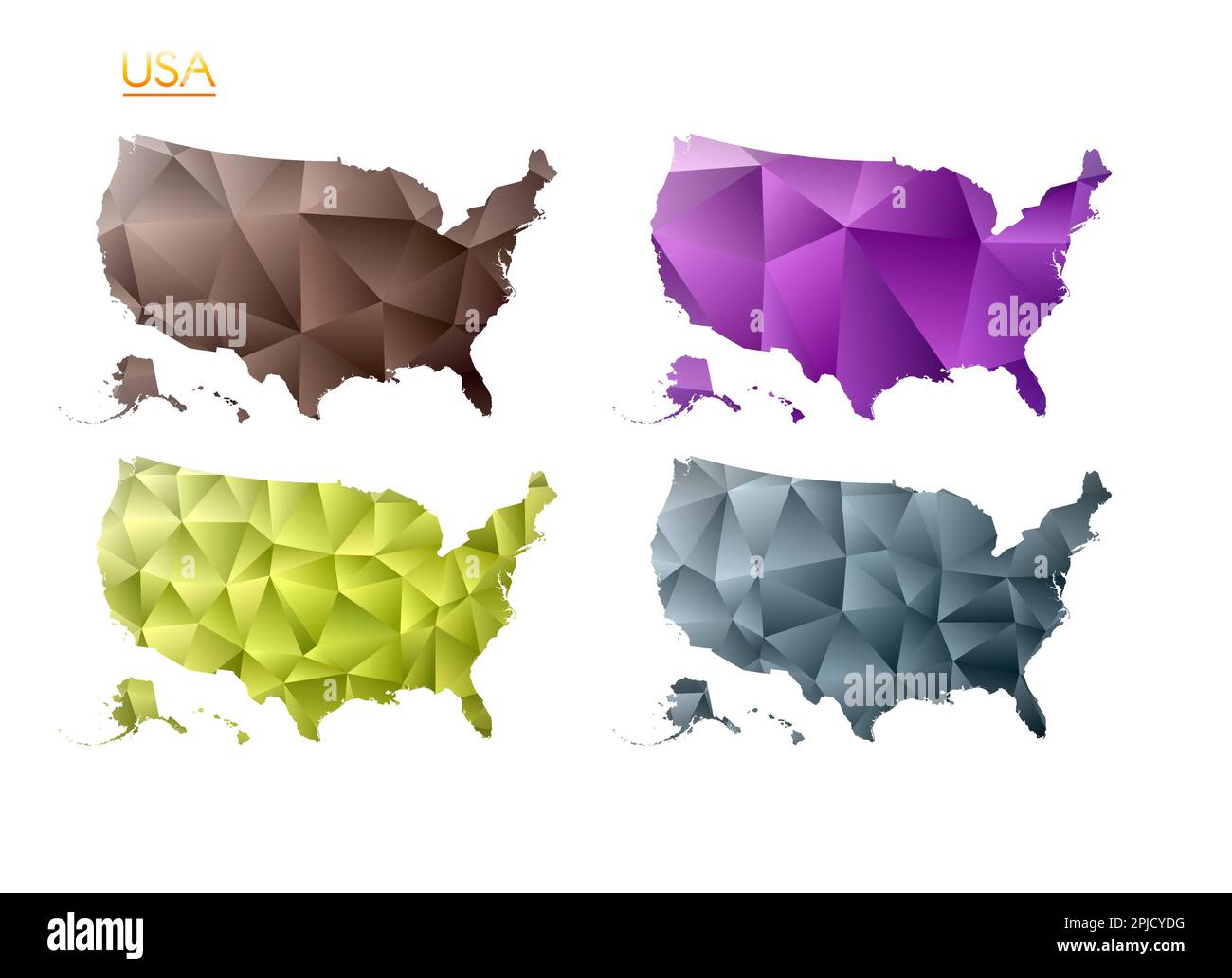 Set of vector polygonal maps of USA. Bright gradient map of country in ...