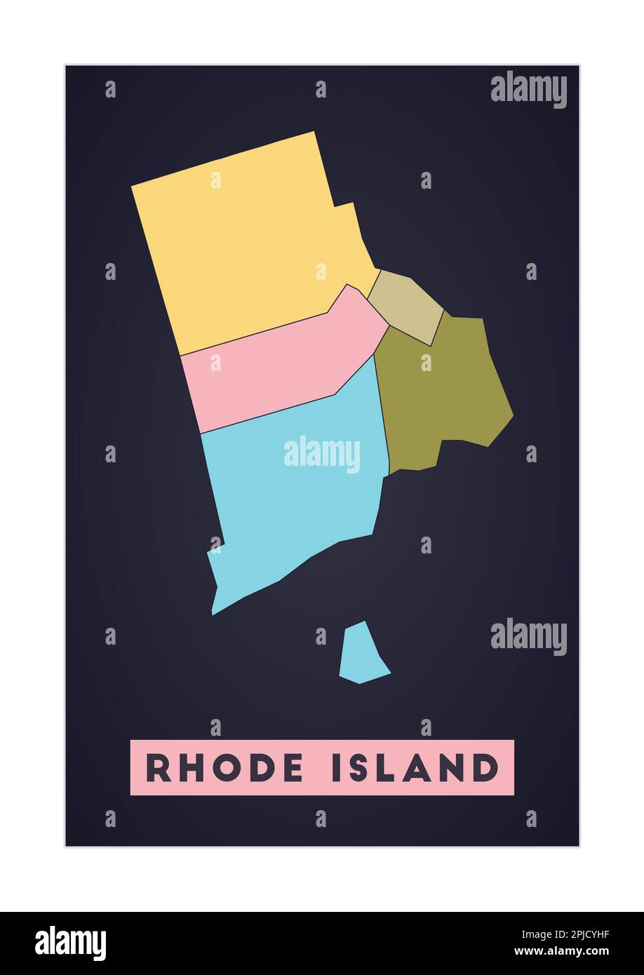 Rhode Island map. US state poster with regions. Shape of Rhode Island ...