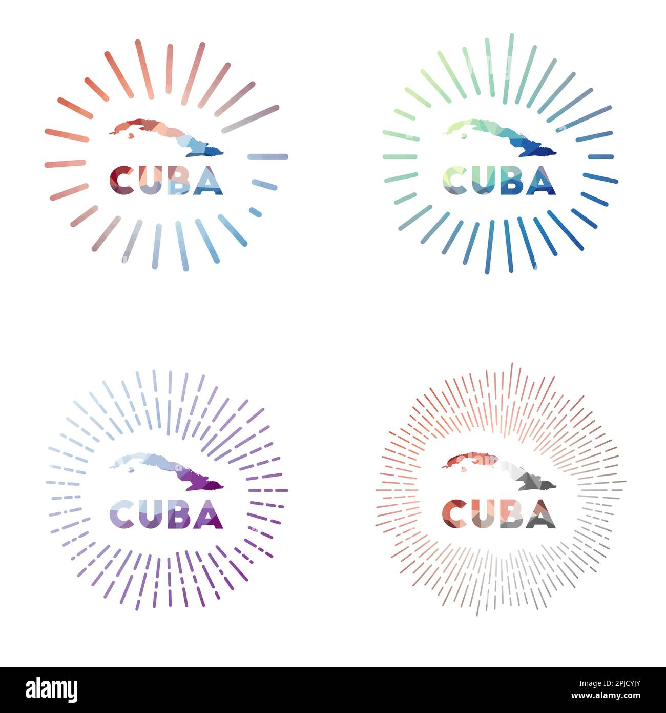 Cuba low poly sunburst set. Logo of country in geometric polygonal ...