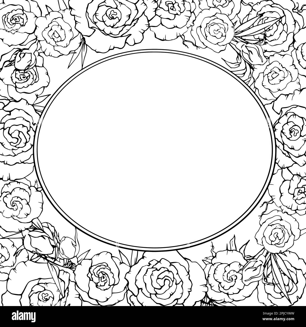Vector graphics. Linear freehand drawing of a frame of roses. From the ...